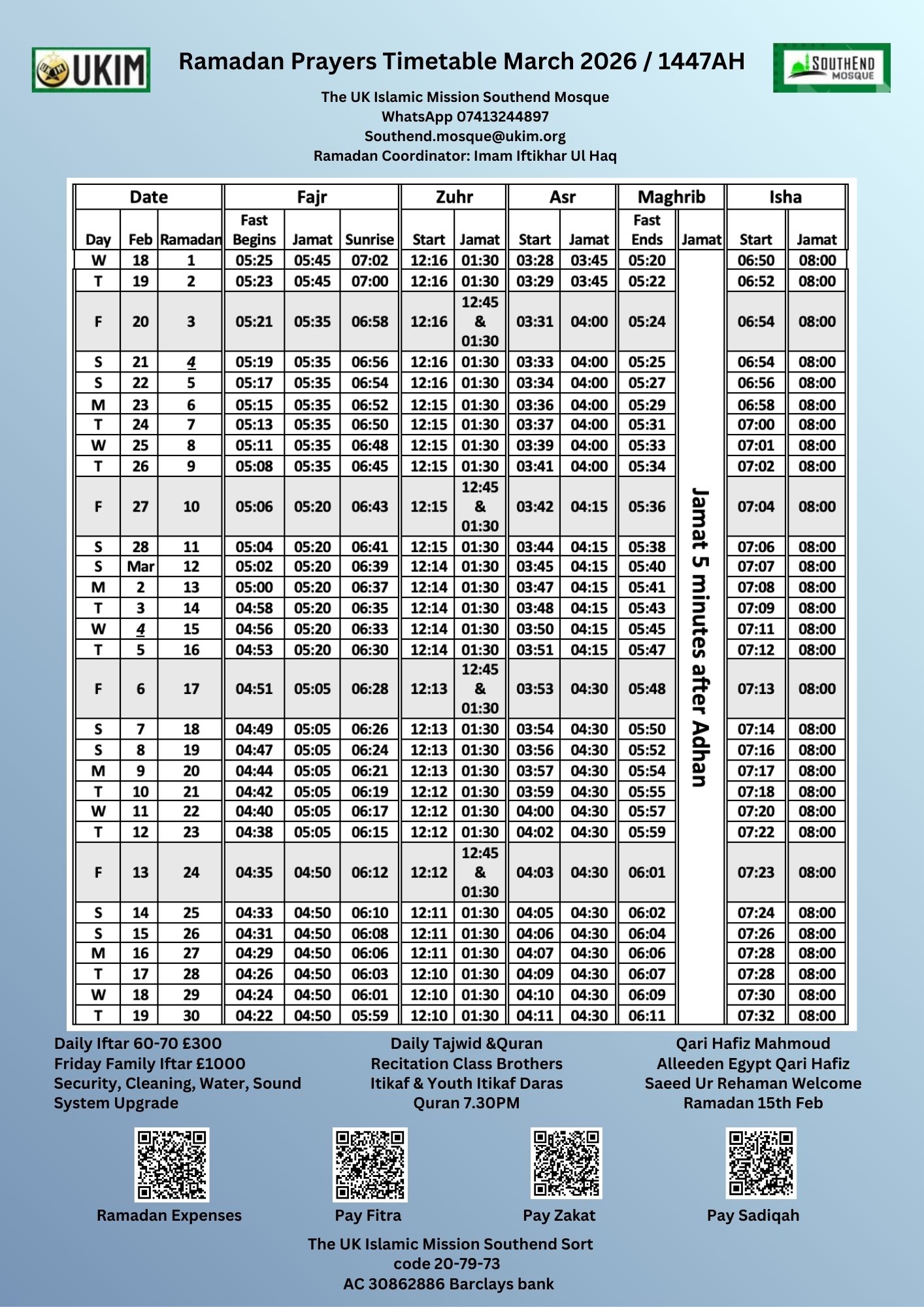 Namaz Timings – Southend Mosque